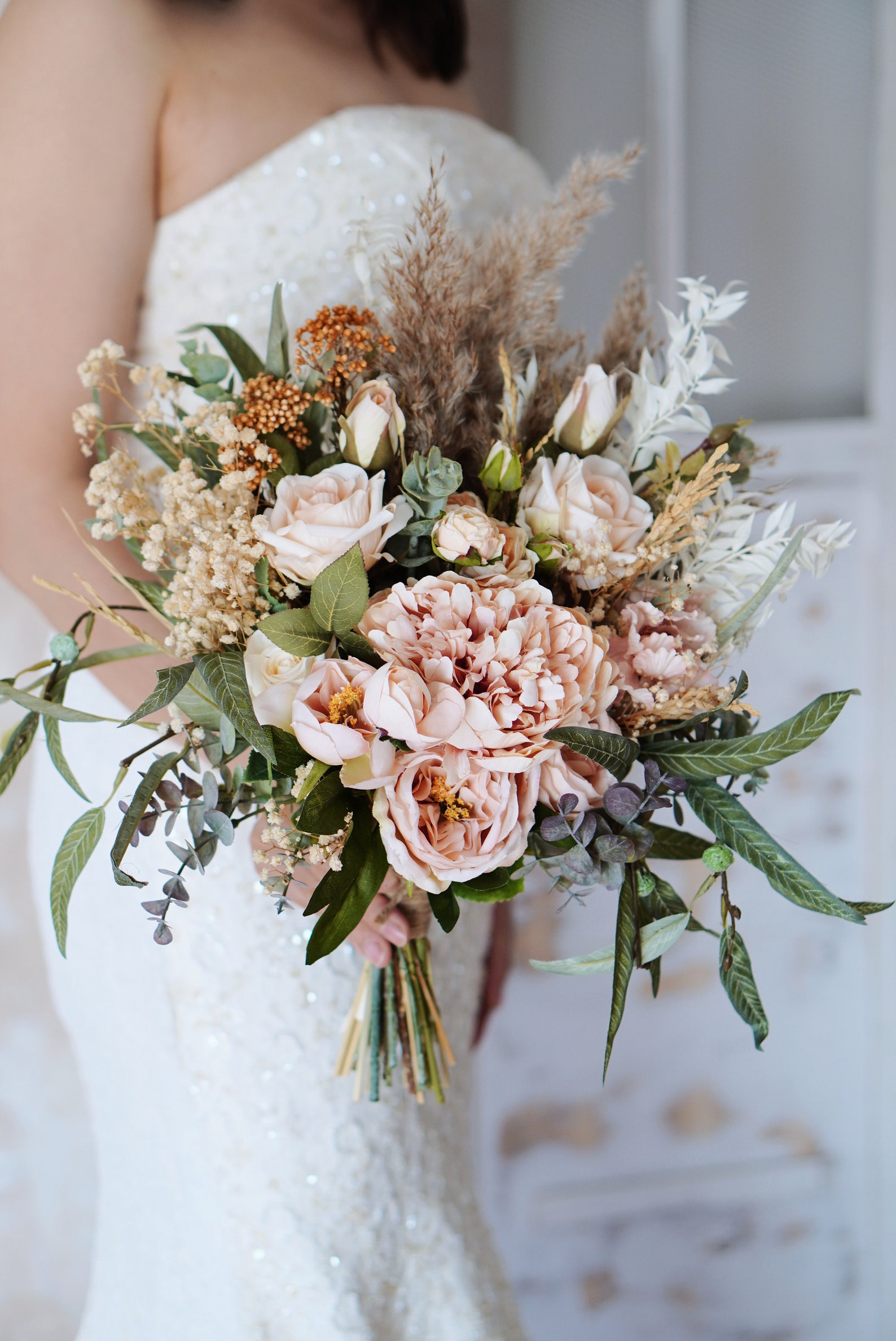 Bridal Bouquet Pampas Gras, Boho Wedding Bouquet, Bridesmaid Bouquets ...