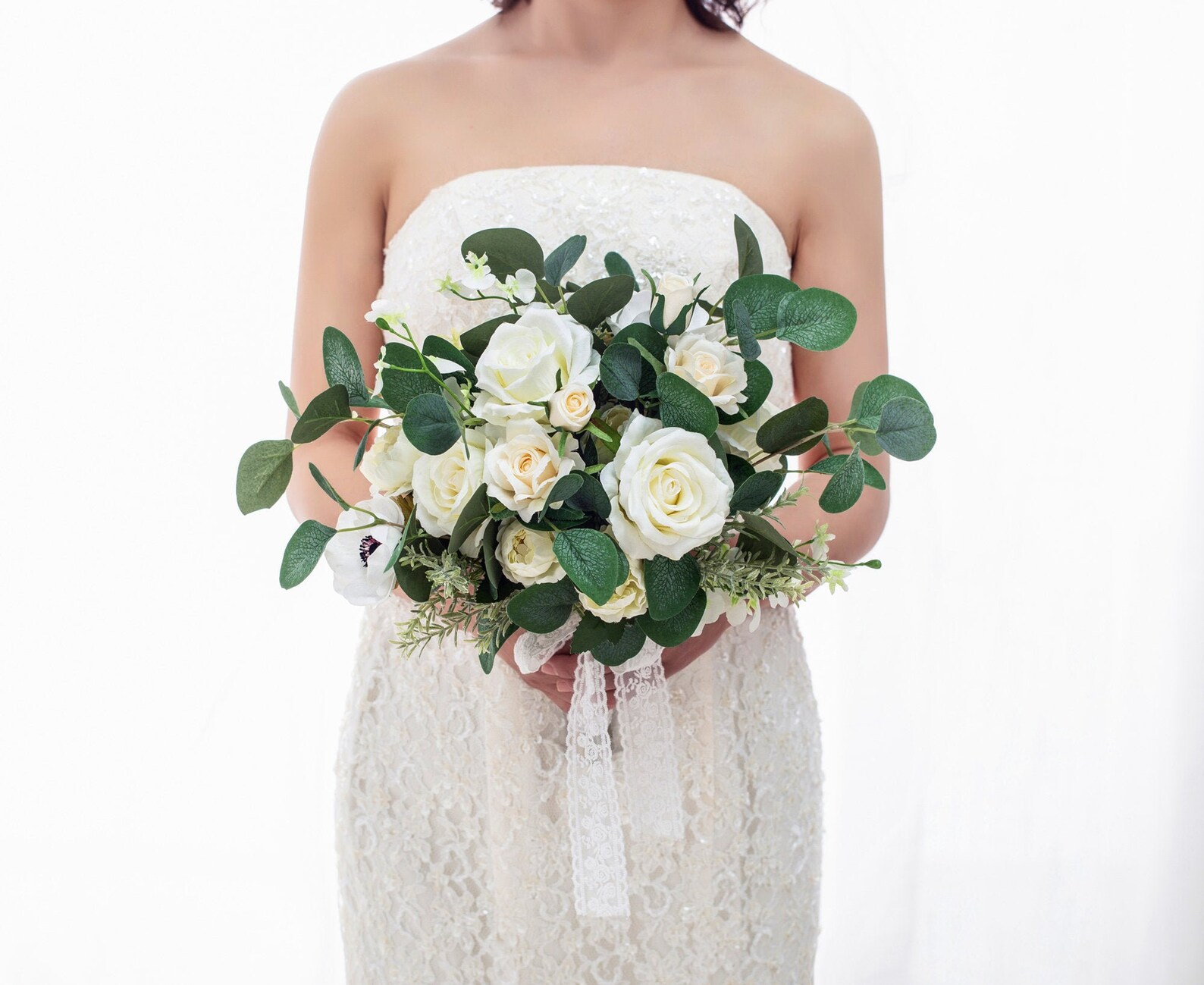 White Green Silk Rose Greenery Bridal Bouquetwedding Bouquet | Etsy