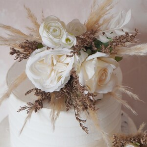 White Silk Wedding Cake Topper Set, White Floral Cake Decoration, Cake ...