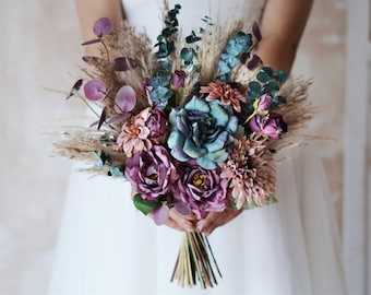 Bridal Bouquet Pampas Gras Boho Wedding Bouquet Bridesmaid | Etsy