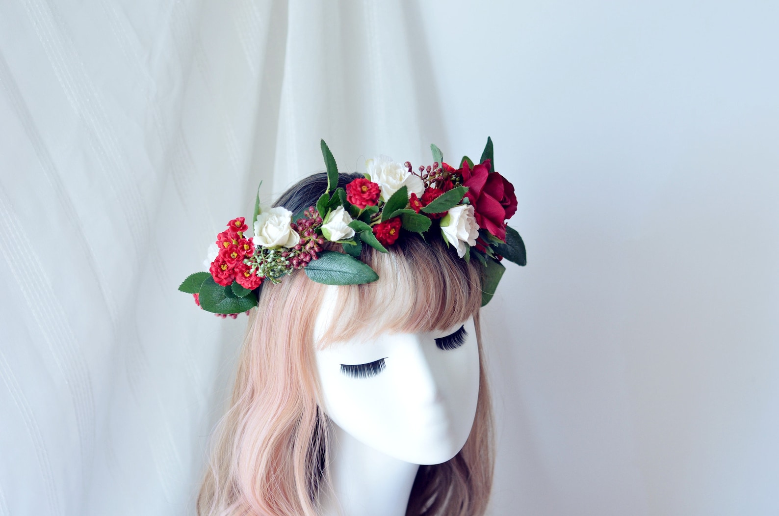 Red and White Silk Flower Rose Crown, Rose Hydrangea,crown,flower ...