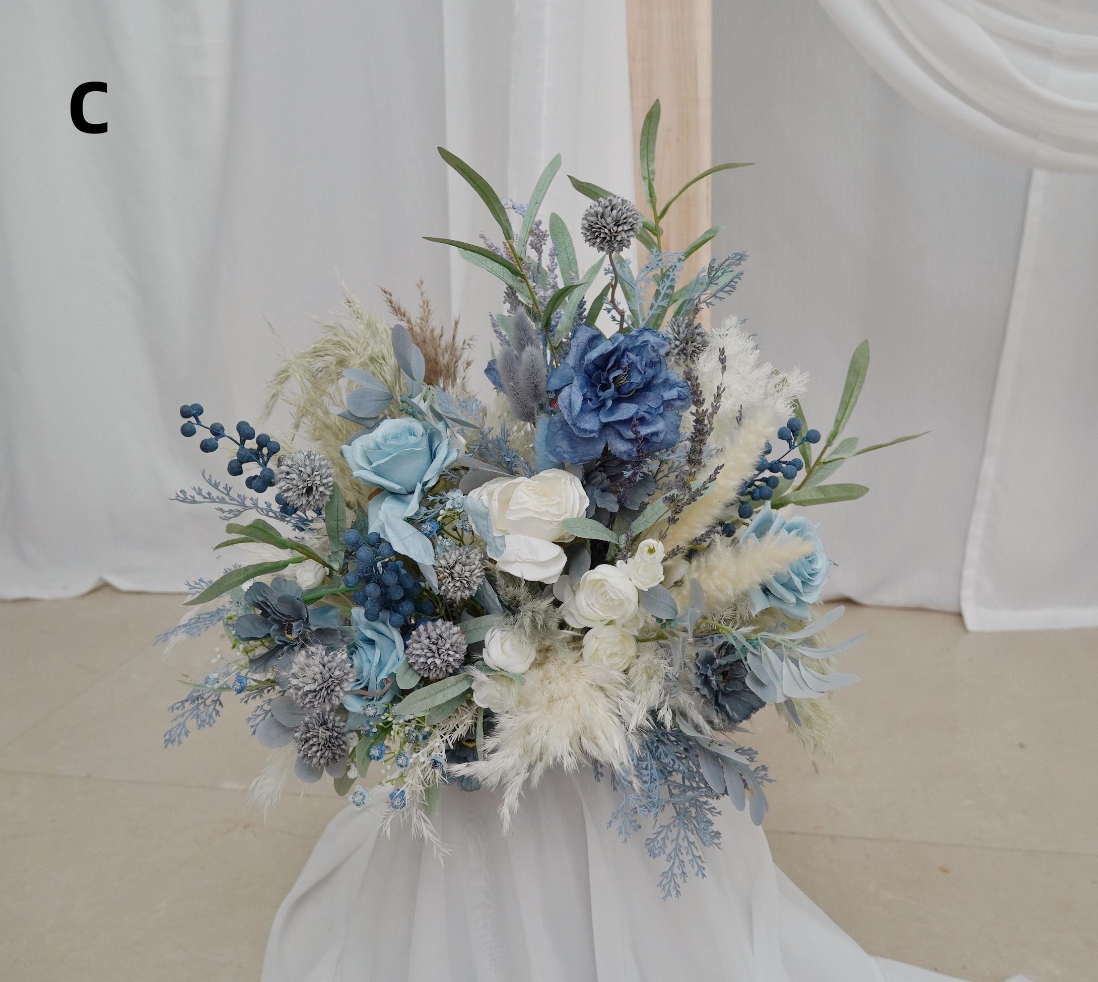 Blue Silk Flower Wedding Arch Arrangement: Grey, Beige Pampas - Etsy