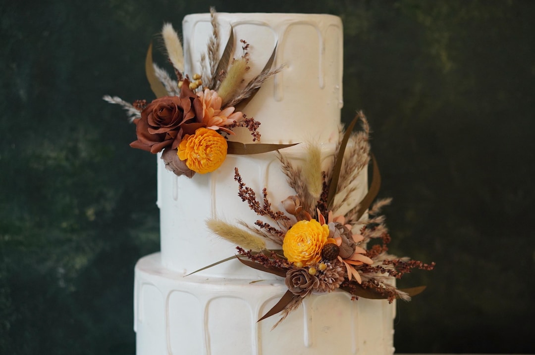 Two Tiers Cake Topper, Artificial Terracotta Silk Flowers, Tongkatsu ...