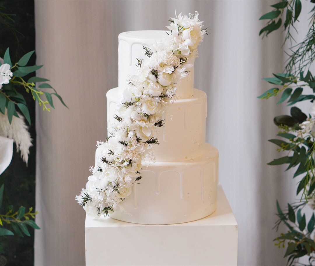 White Everlasting Cake Topper: Silk & Preserved Flowers, Rustic Boho ...