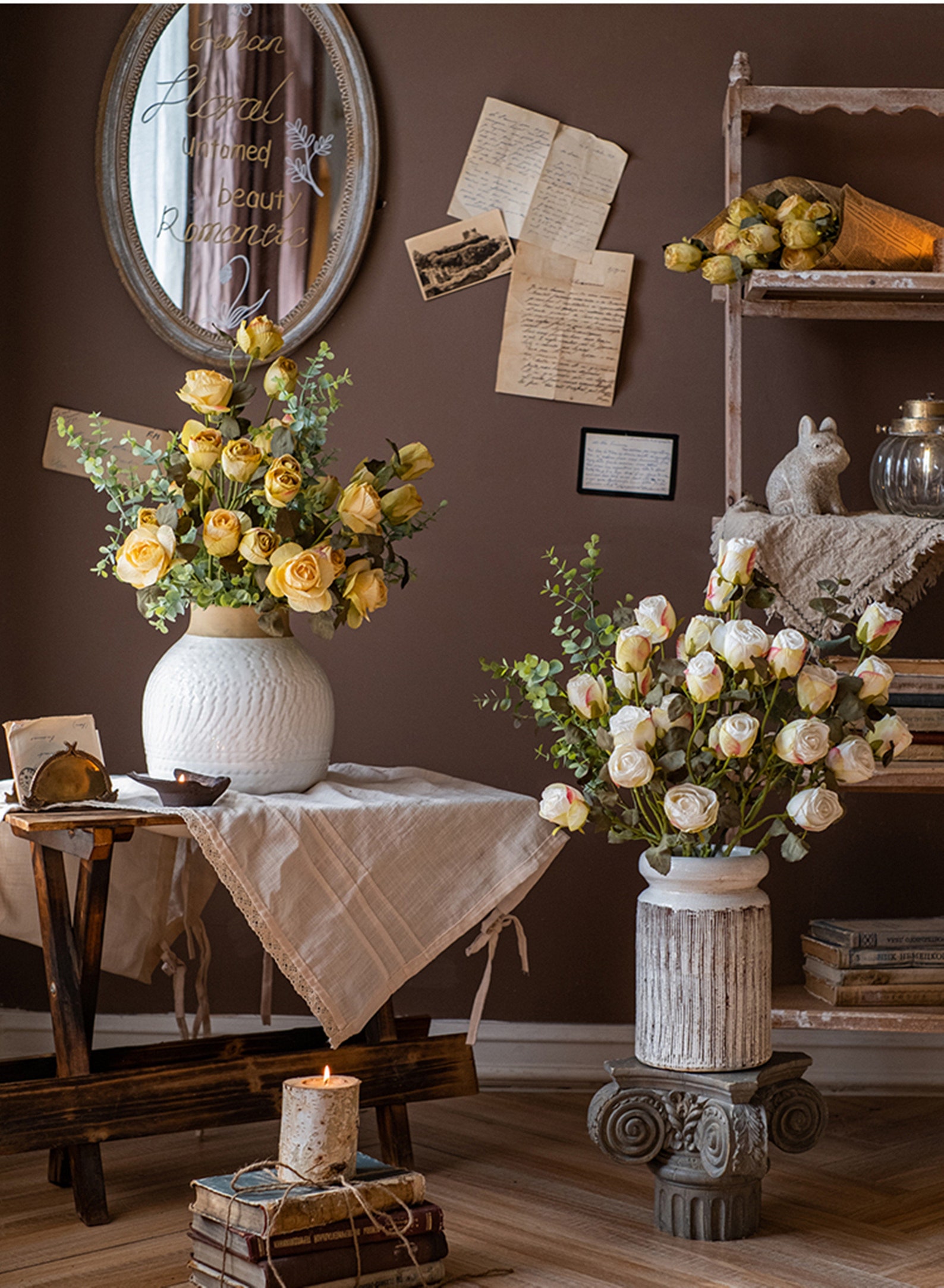 Dried Rose Artificial Faux Centerpiece Silk Flower Webbing - Etsy