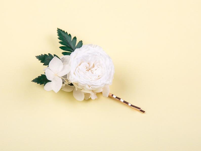 Preserved Natural Real Flower Rose Hair Clip White Austin | Etsy