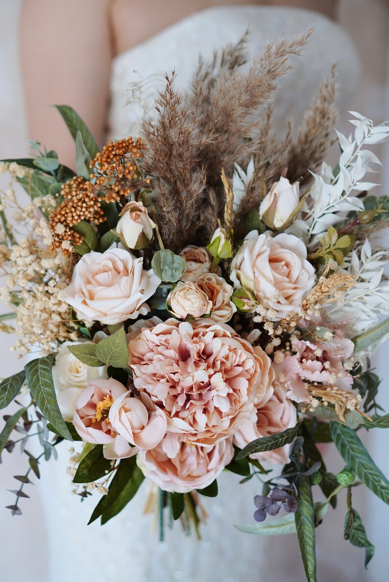 Bridal Bouquet Pampas Gras Boho Wedding Bouquet Bridesmaid - Etsy