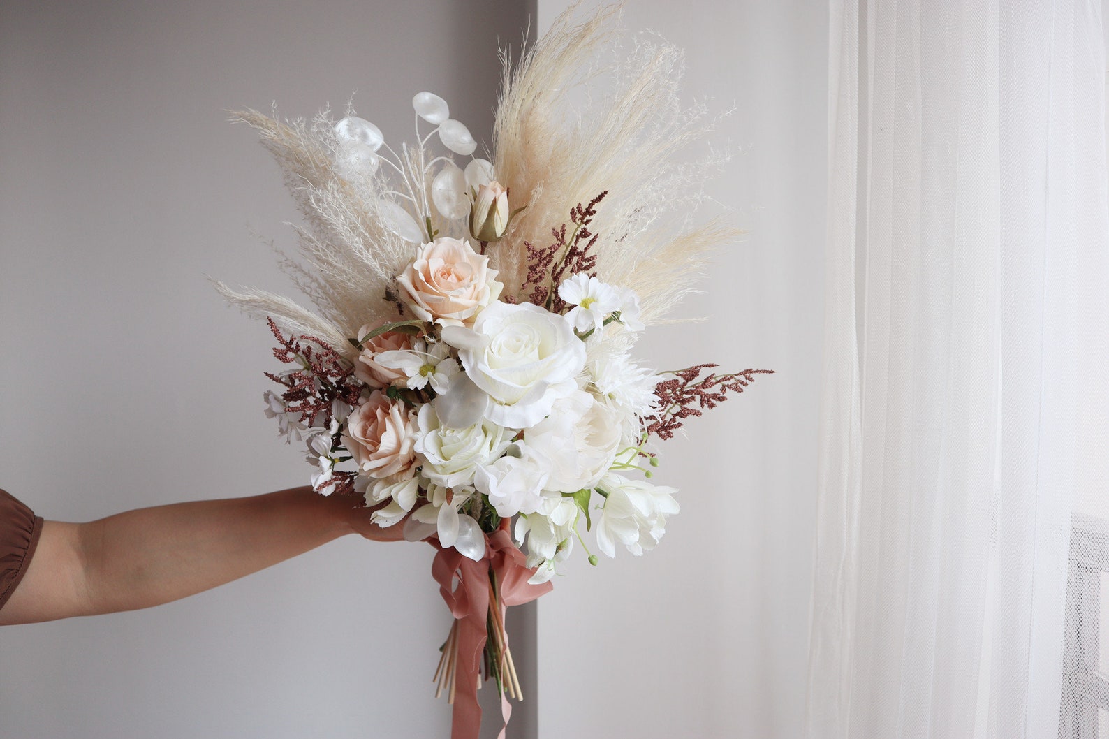 Bridal Bouquet Pampas Gras Boho Wedding Bouquet Bridesmaid - Etsy