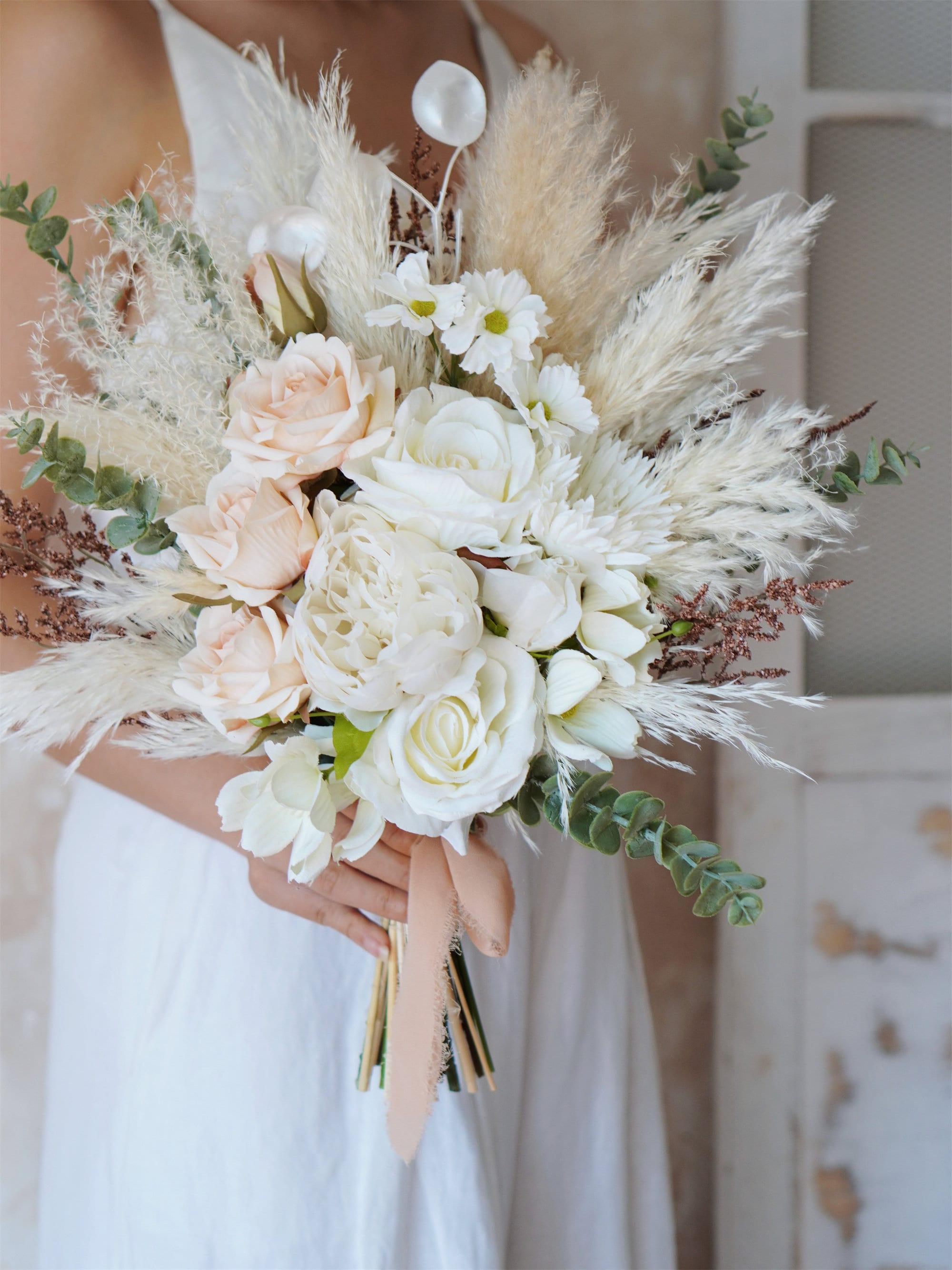 Bridal Bouquet Pampas Gras Boho Wedding Bouquet Bridesmaid - Etsy