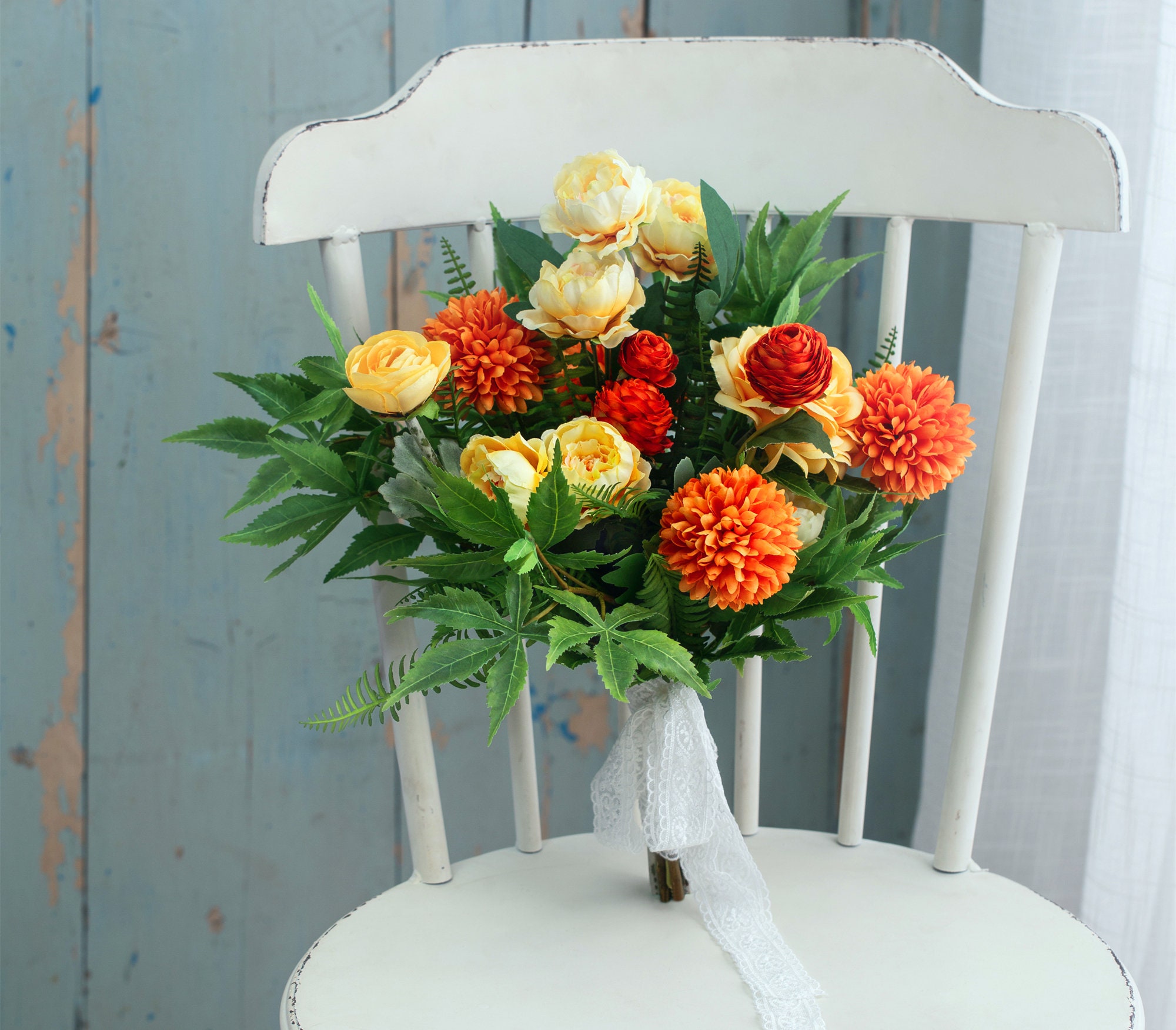 Chic Orange Silk Rose Bridal Bouquetwedding Bouquet Wedding - Etsy