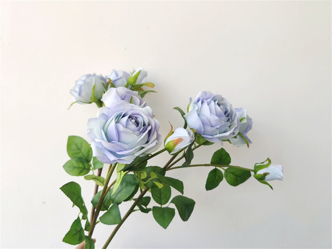 3 Heads Artificial Morandi Blue Rose High Quality Artificial | Etsy