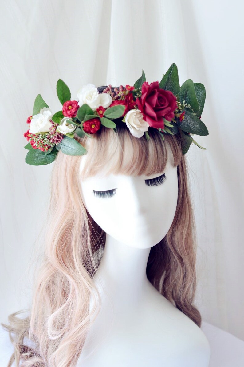 Red and White Silk Flower Rose Crown, Rose Hydrangea,crown,flower ...