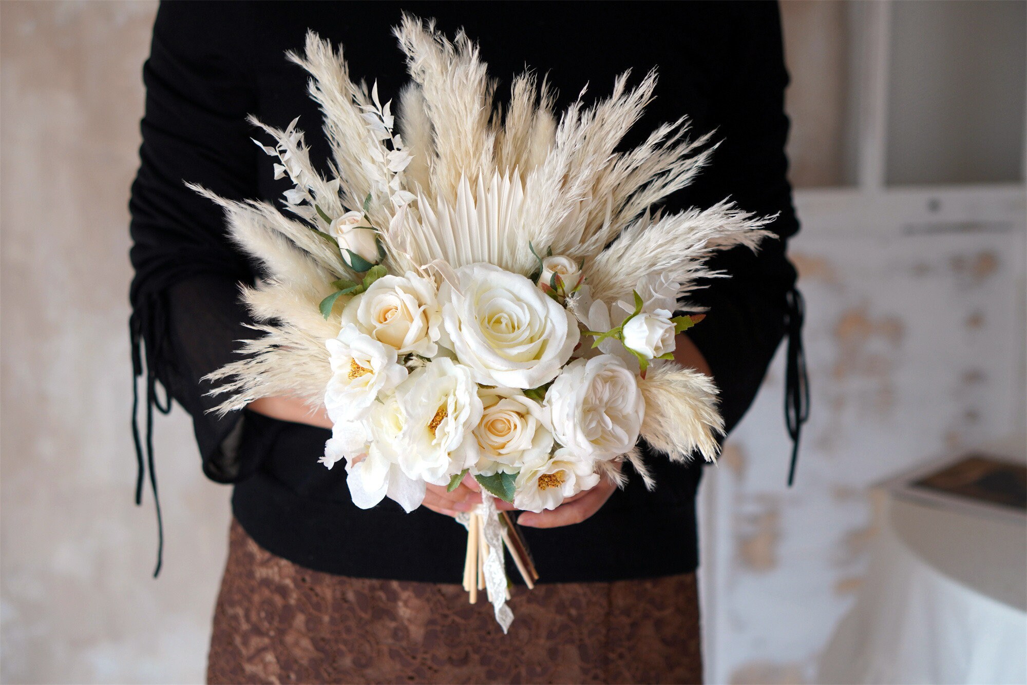 Bridal Bouquet Pampas Gras Boho Wedding Bouquet Bridesmaid - Etsy