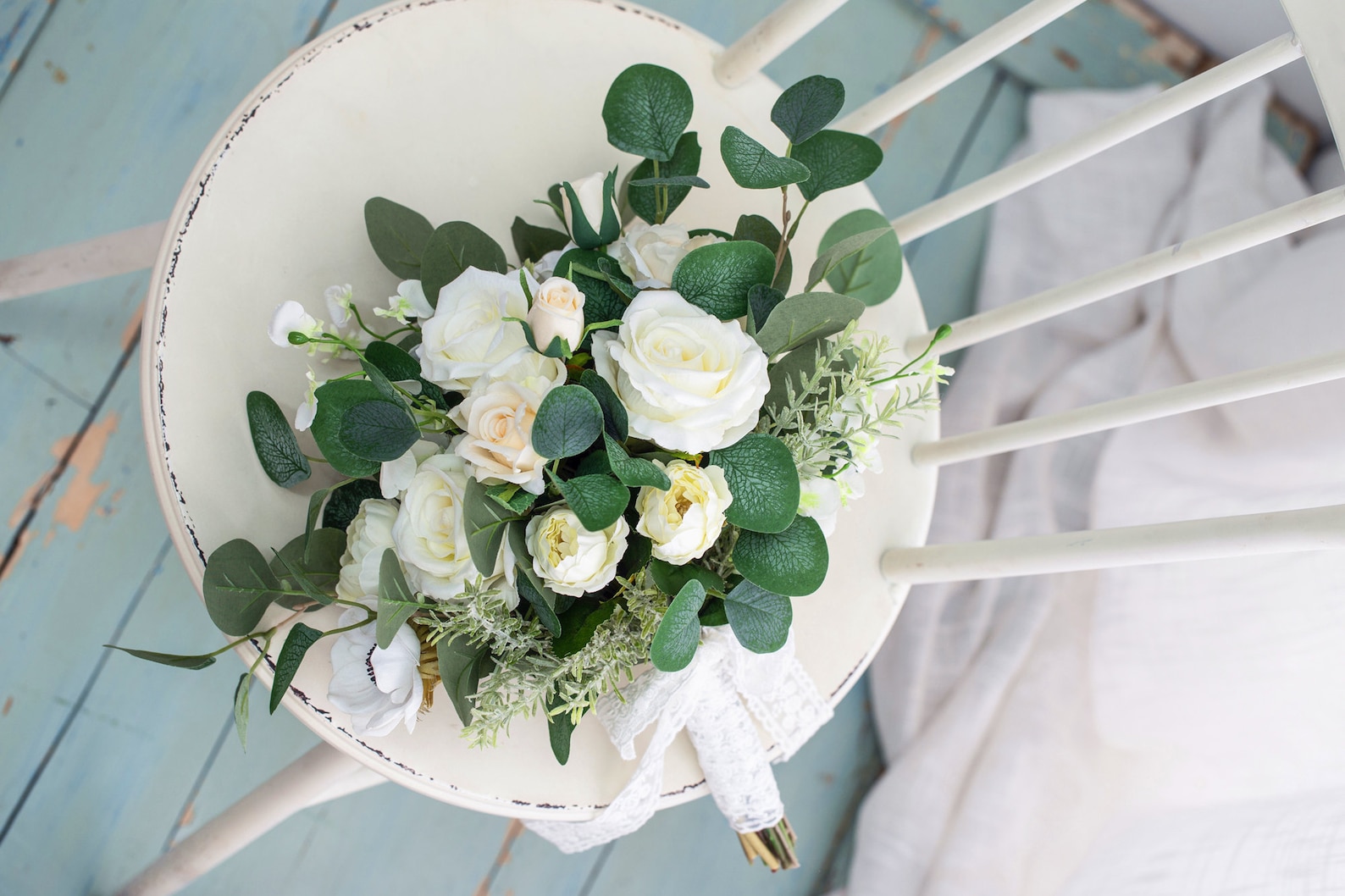 White Green Silk Rose Greenery Bridal Bouquetwedding Bouquet | Etsy