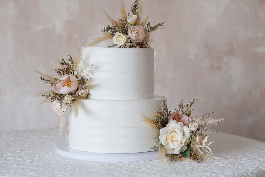 A Set Wedding Cake Topper, Pink Floral Cake Decoration, Cake Topper ...