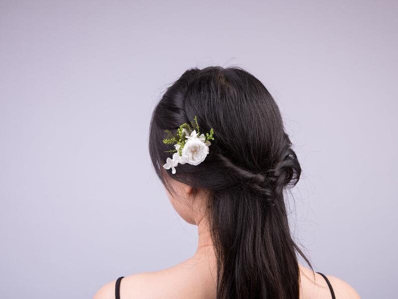 Preserved Natural Real Flower Rose Hair Clip White Austin - Etsy