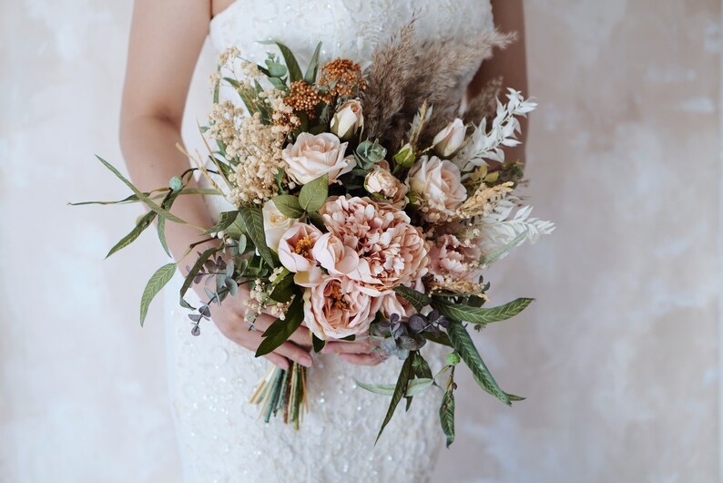 Bridal Bouquet Pampas Gras Boho Wedding Bouquet Bridesmaid - Etsy