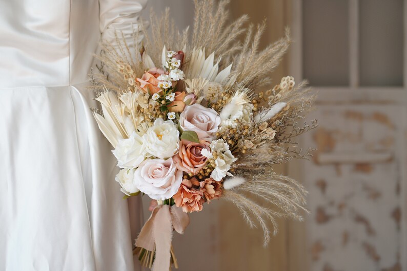 Bridal Bouquet Pampas Gras Boho Wedding Bouquet Bridesmaid - Etsy