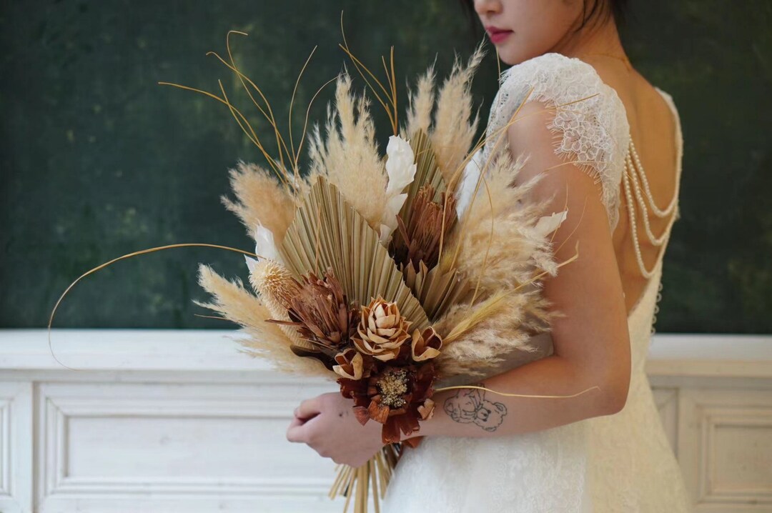 Wabi-sabi Style Bouquet,bridal Bouquet Pampas Gras, Boho Wedding ...