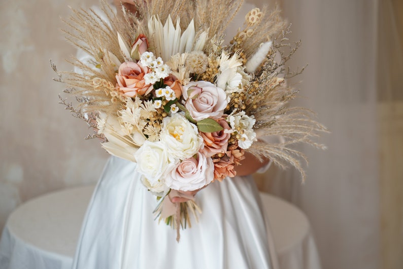 Bridal Bouquet Pampas Gras Boho Wedding Bouquet Bridesmaid - Etsy