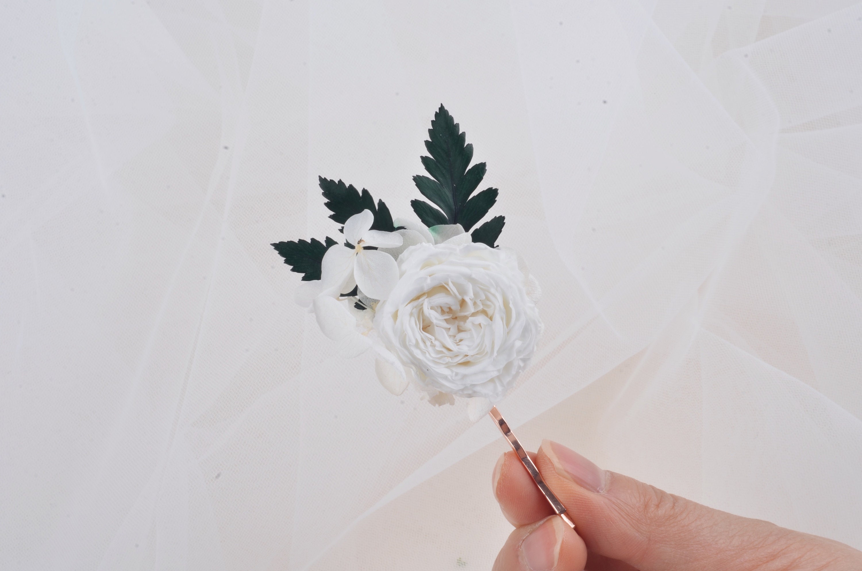 Preserved Natural Real Flower Rose Hair Clip White Austin | Etsy