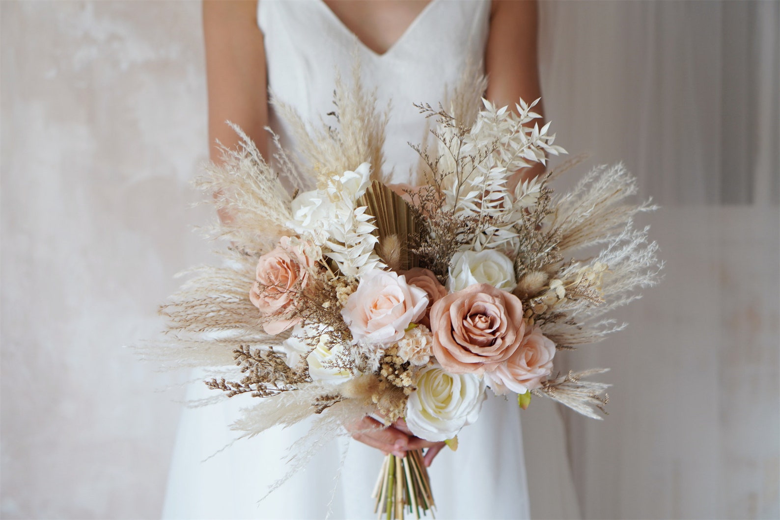 Bridal Bouquet Pampas Gras Boho Wedding Bouquet Bridesmaid - Etsy