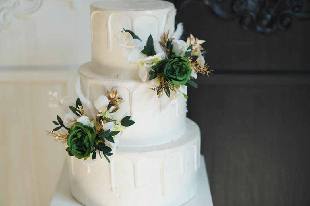 Emerald Green Floral Cake Topper: Silk Rose & Pampas Grass - Etsy