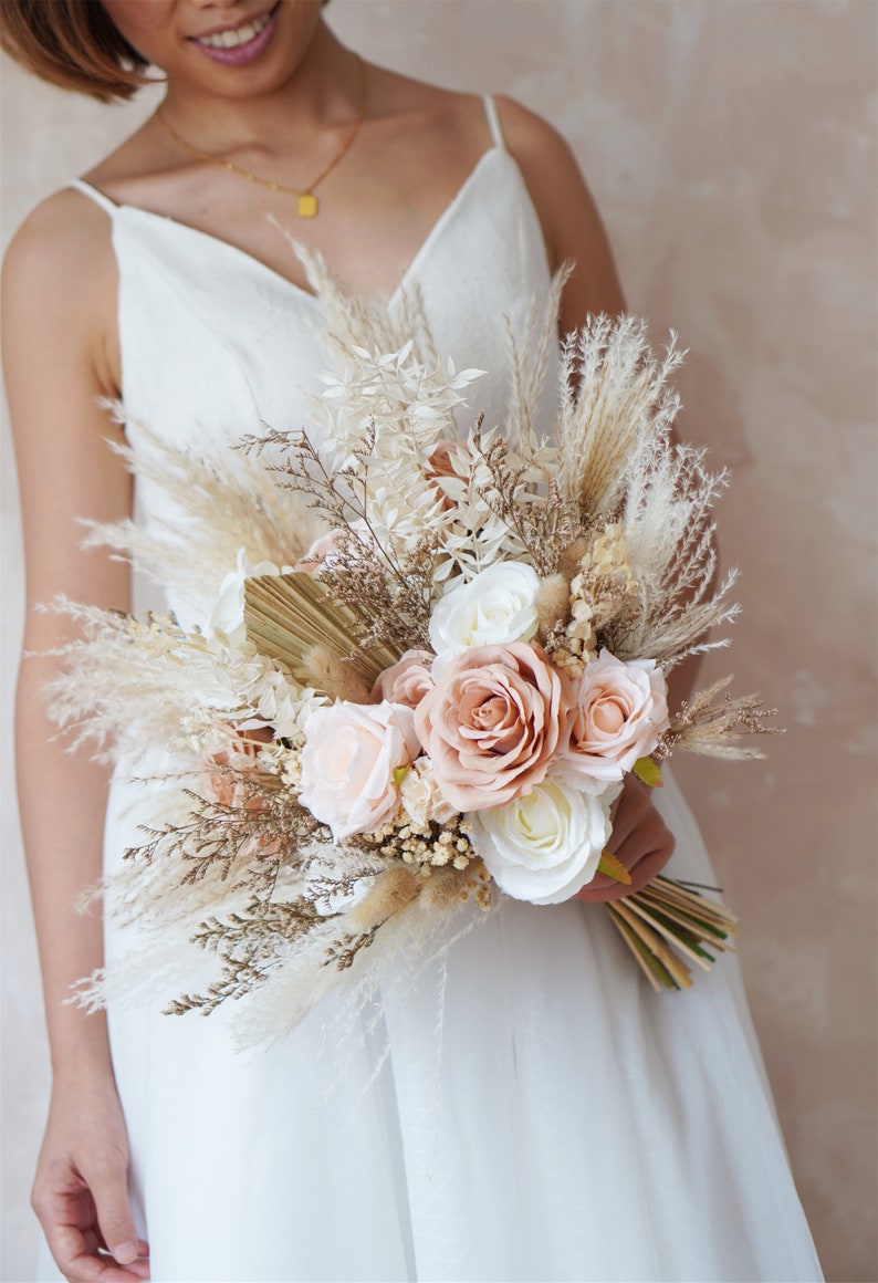 Bridal Bouquet Pampas Gras Boho Wedding Bouquet Bridesmaid - Etsy