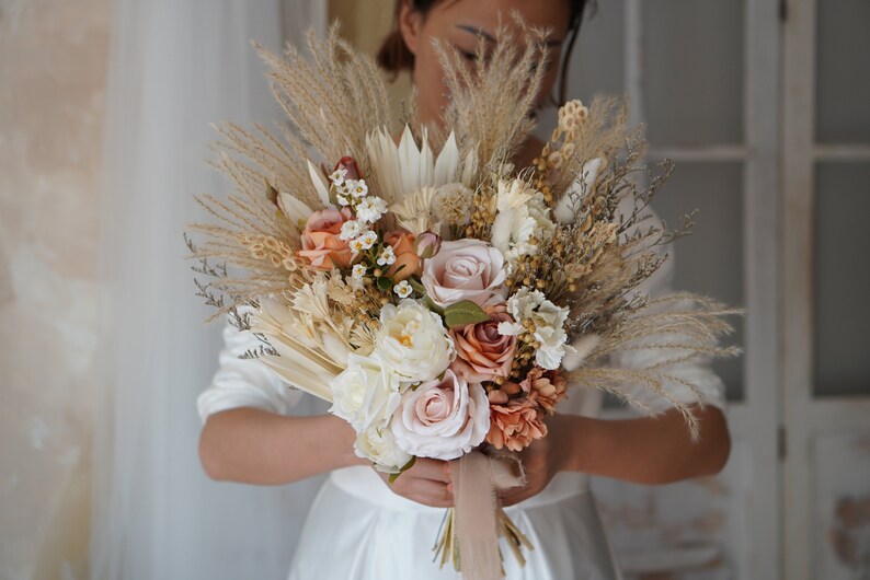 Bridal Bouquet Pampas Gras Boho Wedding Bouquet Bridesmaid - Etsy
