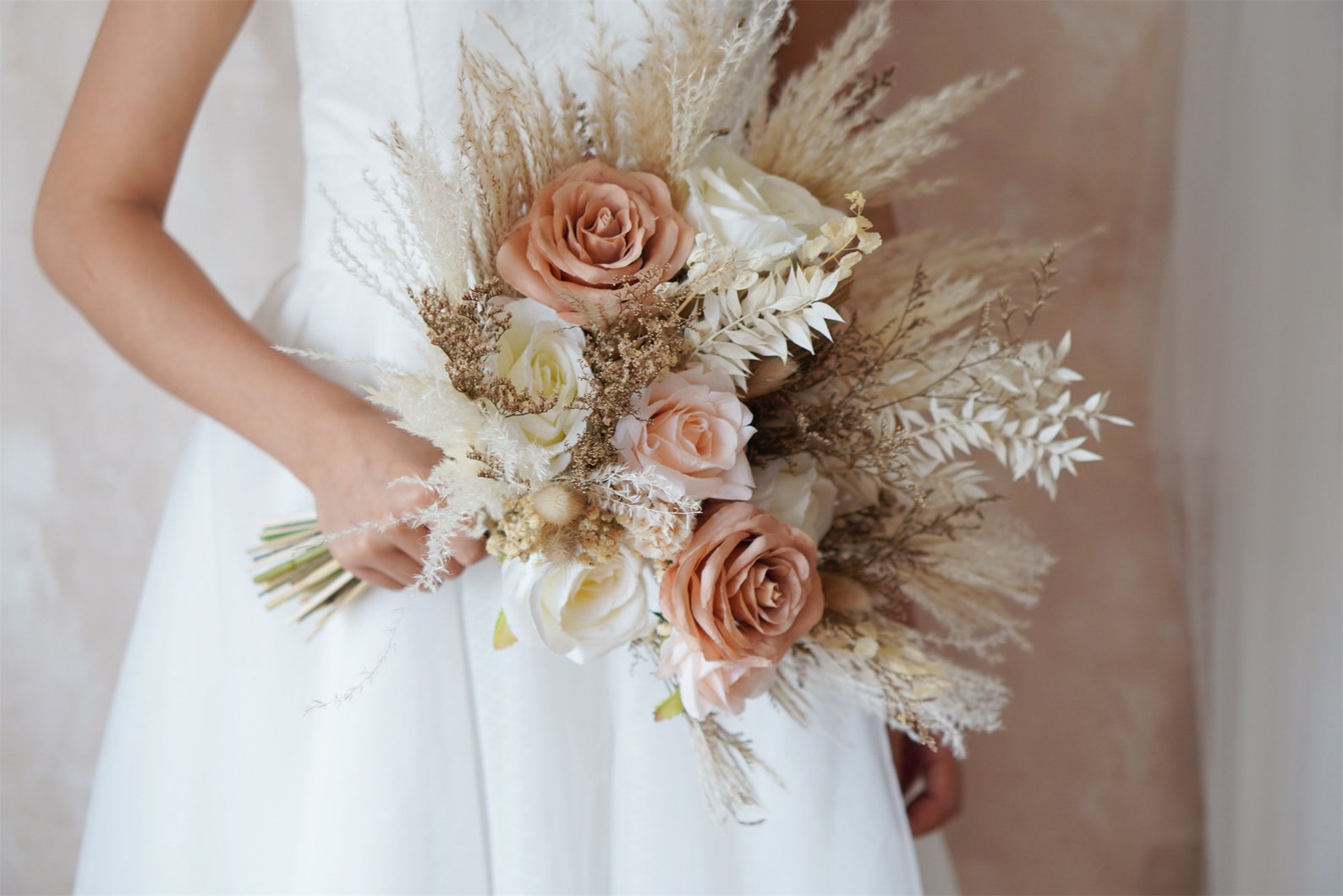 Bridal Bouquet Pampas Gras Boho Wedding Bouquet Bridesmaid - Etsy
