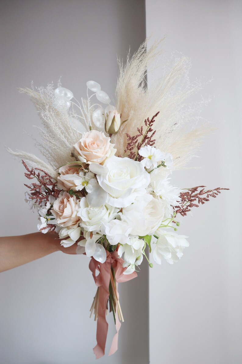 Bridal Bouquet Pampas Gras Boho Wedding Bouquet Bridesmaid - Etsy