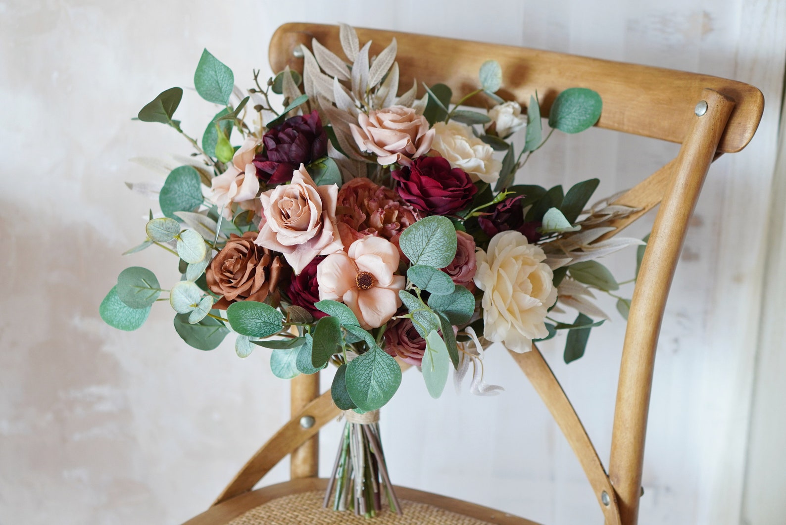 Rust Burgundy Champagne Silk Rose Greenery Bridal Bouquet,wedding ...