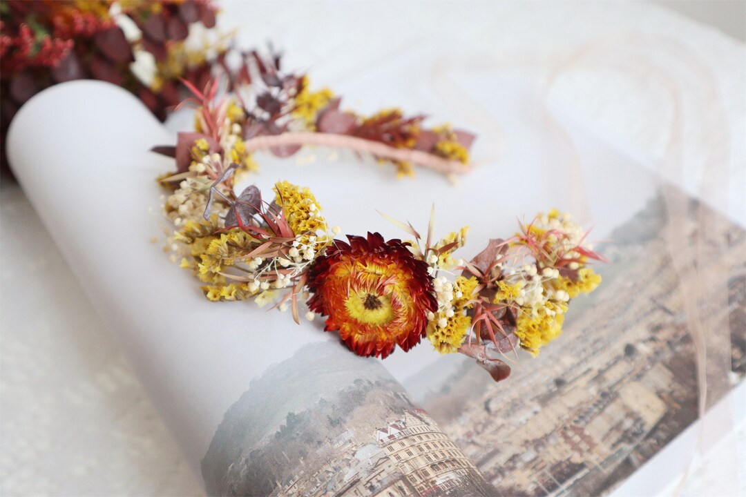 Dry Flower Crown, Colorful Dried Flowers Crown, Rustic Floral Headpiece ...
