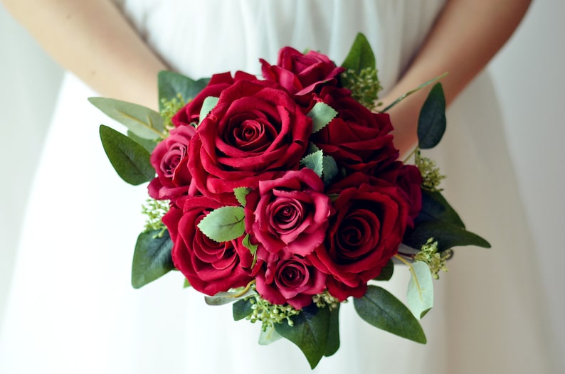 Red Silk Rose Bridal Bouquetwedding Bouquet Wedding Flowers - Etsy