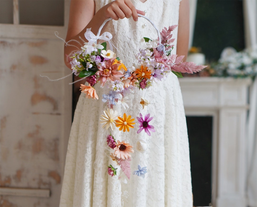 Flower Girl Hoop, Colorful Floral Ring, Bridal Bouquet,bridesmaid ...