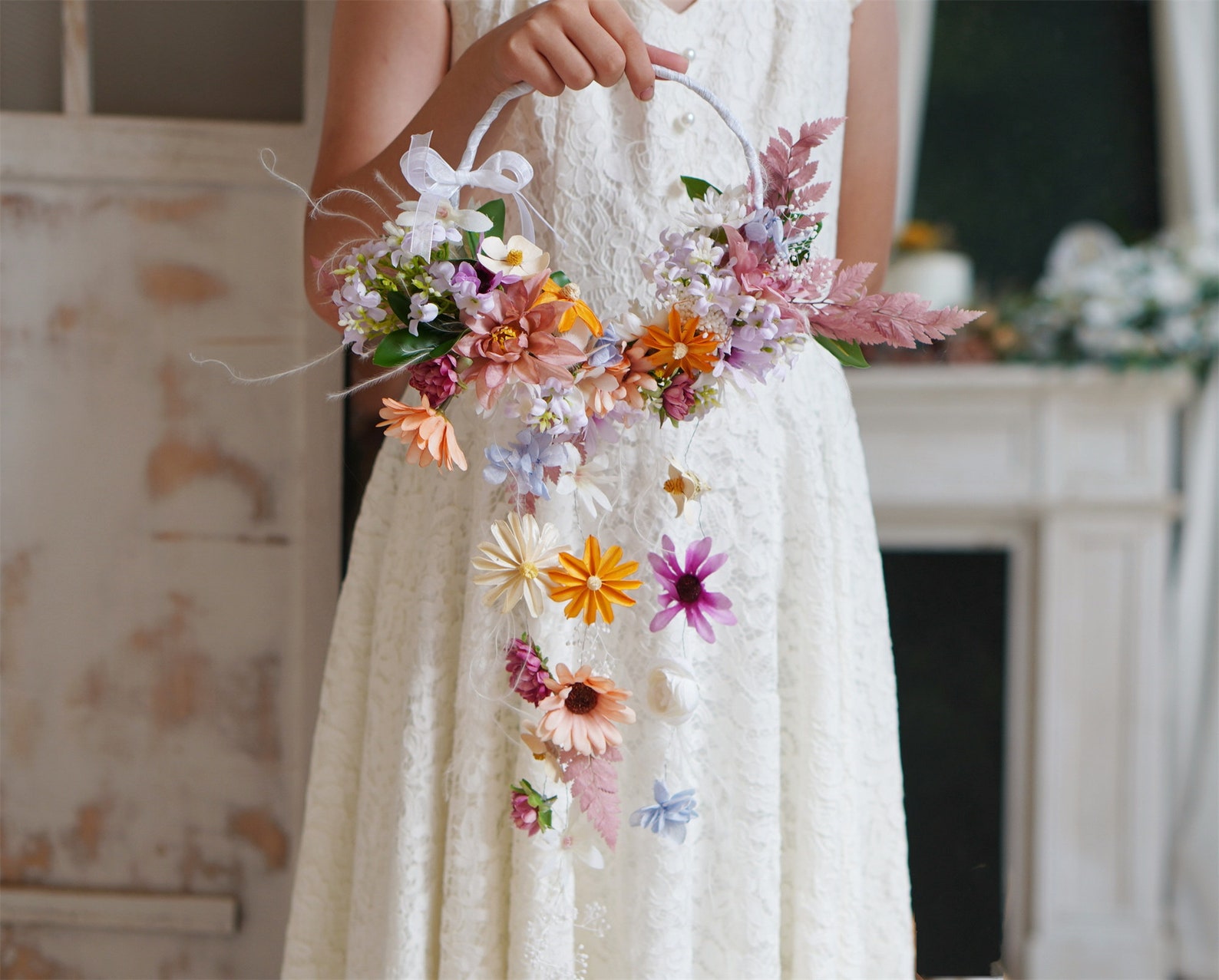 Floral Hoop Bouquet: Colorful Silk Flower Girl, Boho Wedding Decor - Etsy