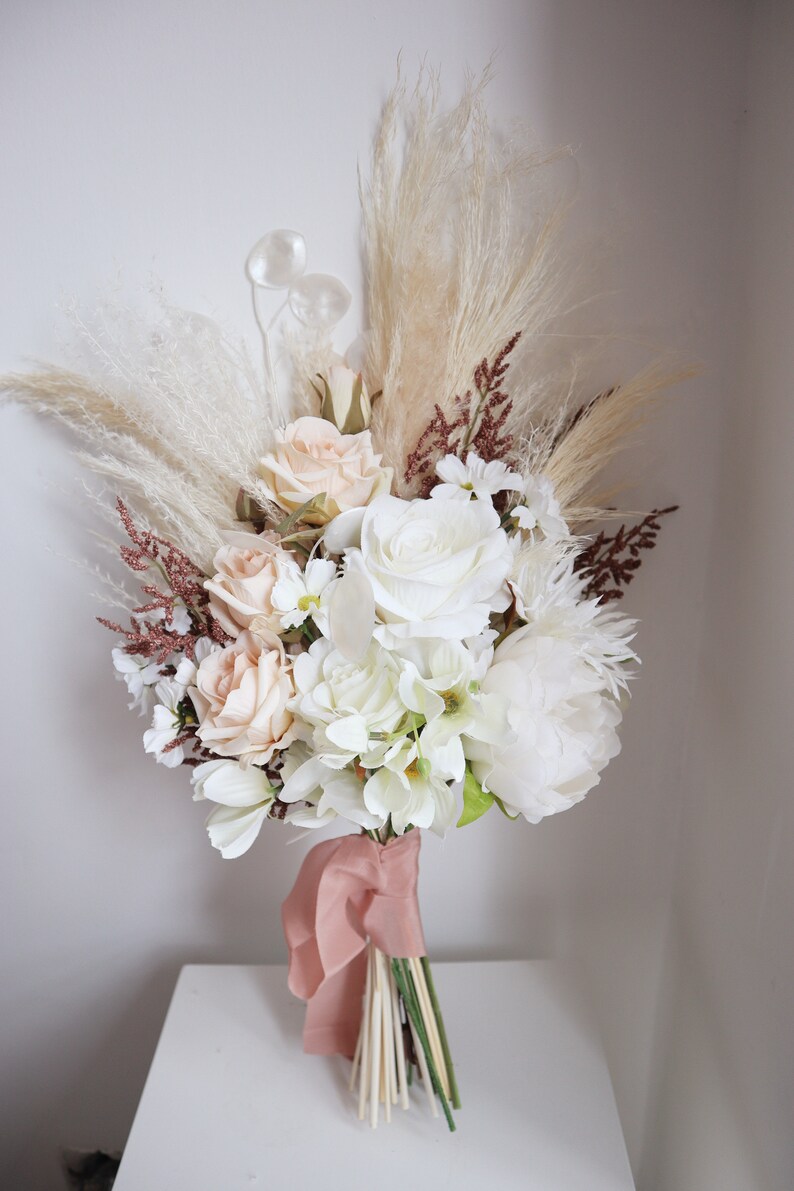 Bridal Bouquet Pampas Gras Boho Wedding Bouquet Bridesmaid - Etsy