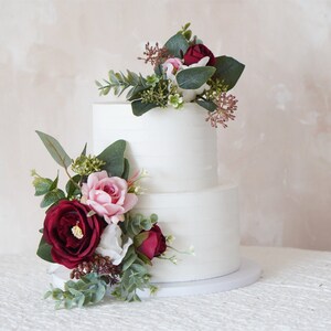 A Set Wedding Cake Topper, Red Silk Rose Cake Decoration, Cake Topper ...