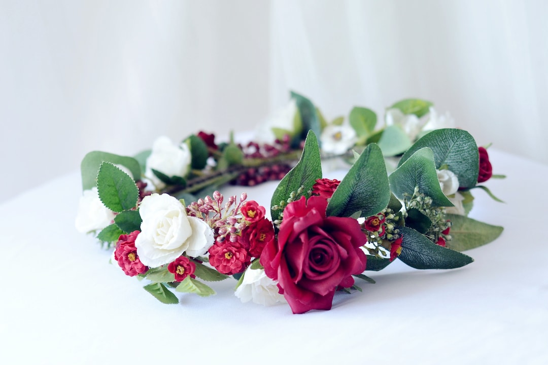 Red and White Silk Flower Rose Crown, Rose Hydrangea,crown,flower ...
