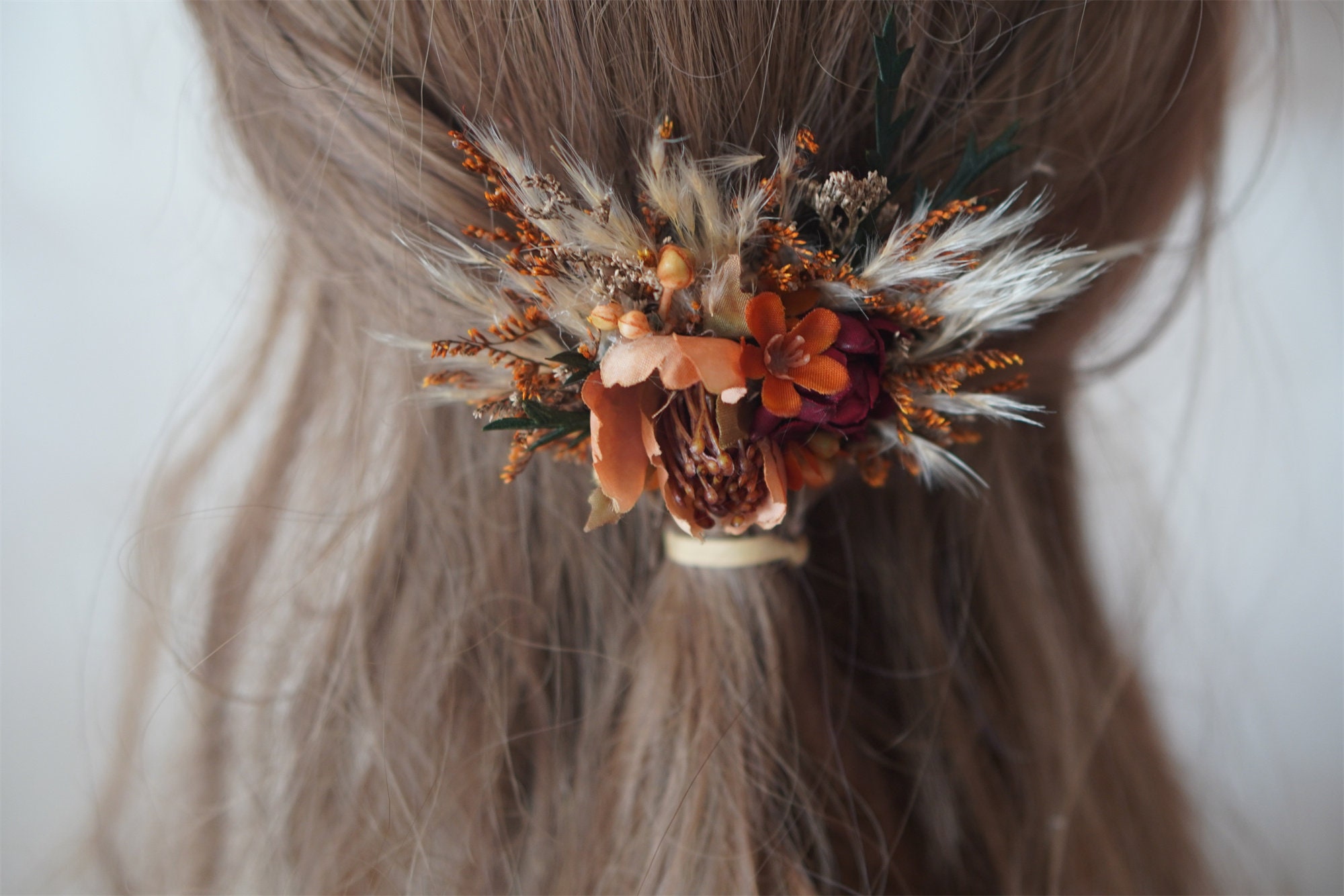 Artificial Silk Flower Hair Comb, Dried Flowers Clip,boho Floral Bridal ...