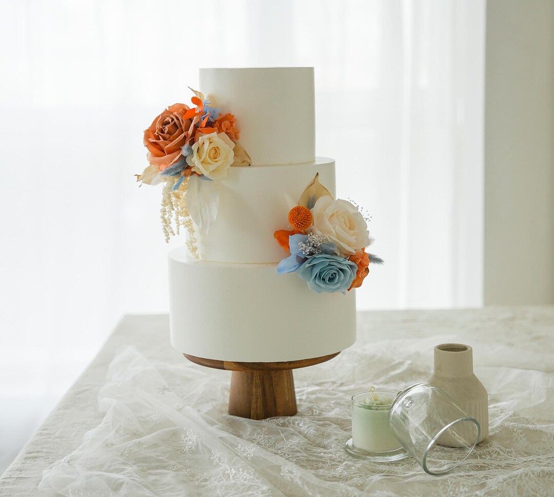 Baby Blue &orange Cake Decoration,wedding Cake Arrangement ,artificial ...