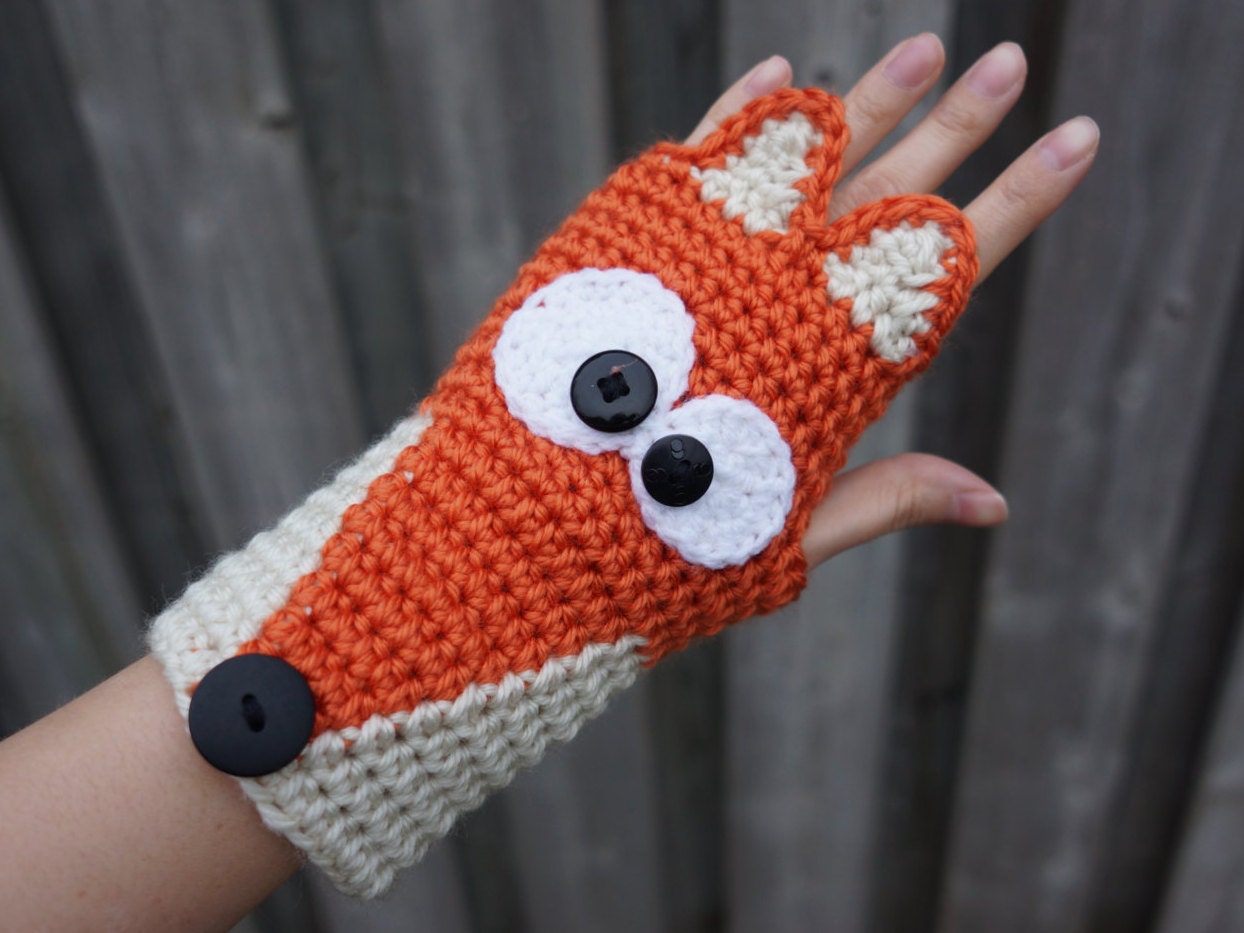 PATTERN ONLY Crochet Fox Fingerless Gloves, Cute Animal Armwarmers ...