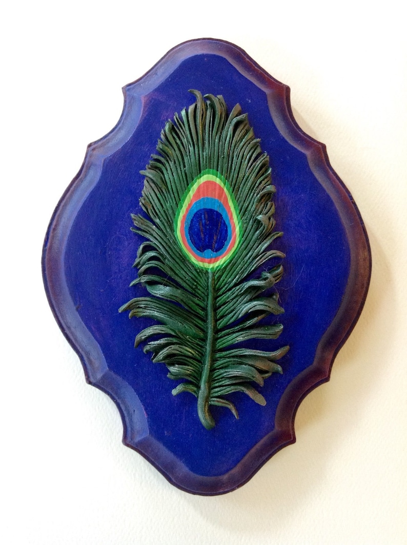Polymer Clay Peacock Feather Wall Plaque Royal Purple - Etsy