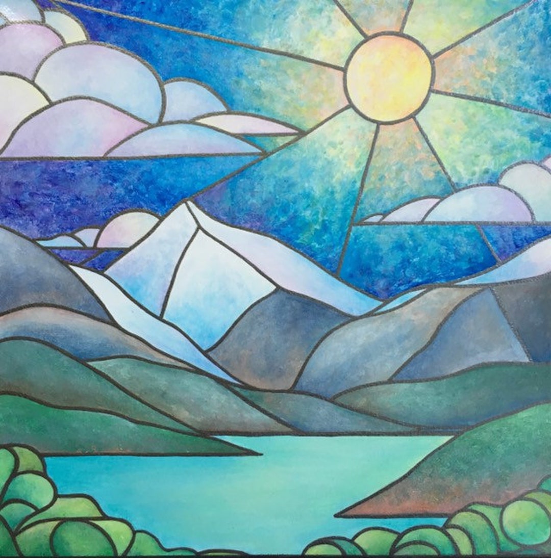 Faux Stained Glass Acrylic Painting, 12x12" - Etsy
