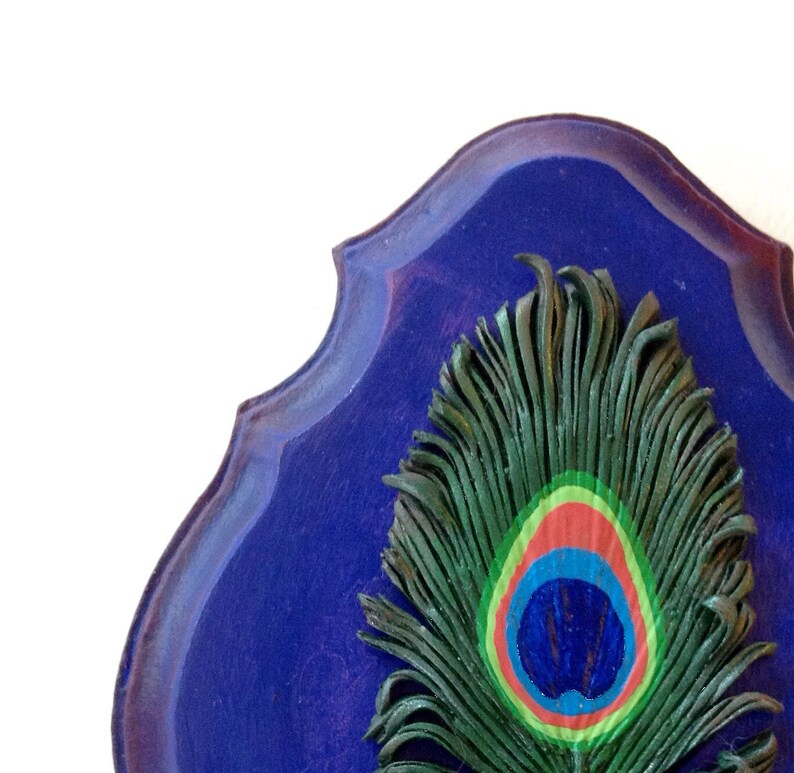 Polymer Clay Peacock Feather Wall Plaque Royal Purple - Etsy