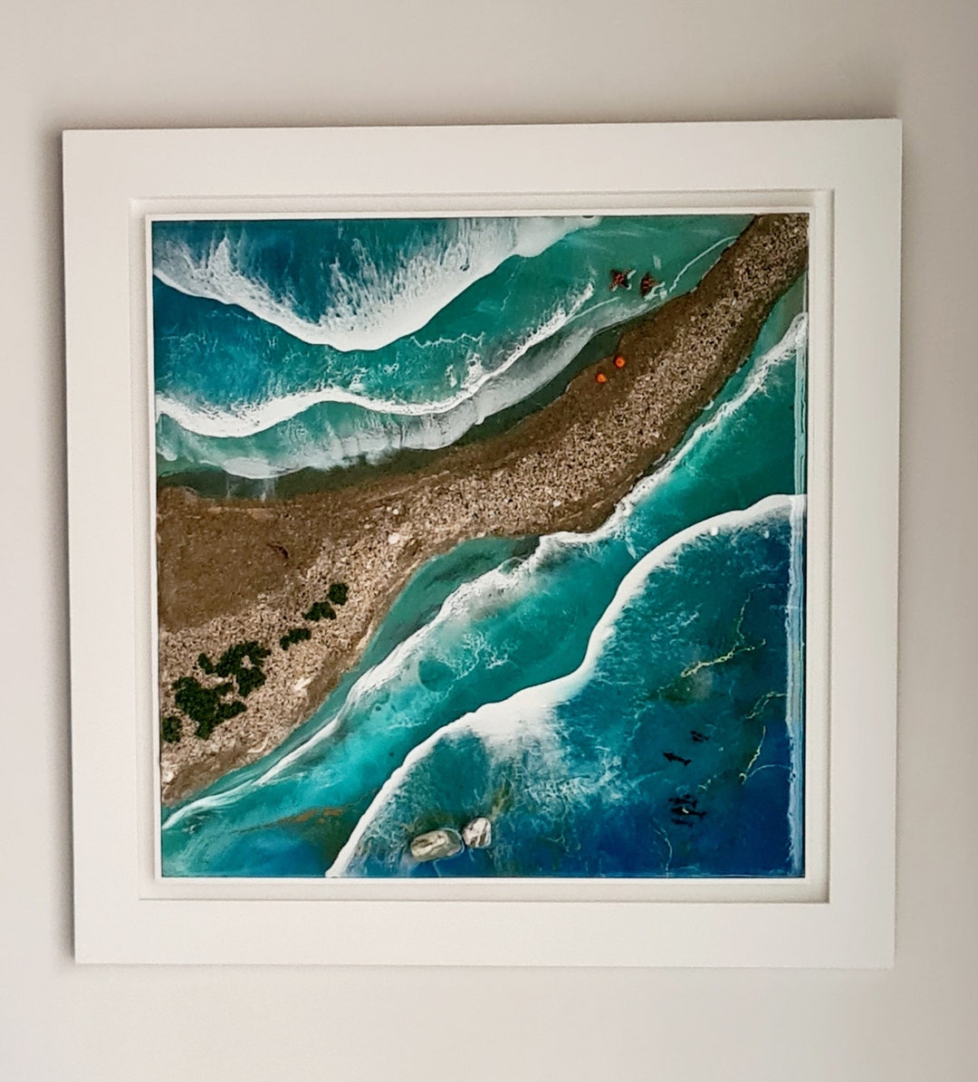Cyprus Beach Resin Art: 3D Sea Waves, Framed Coastal Decor (77x77cm) - Etsy