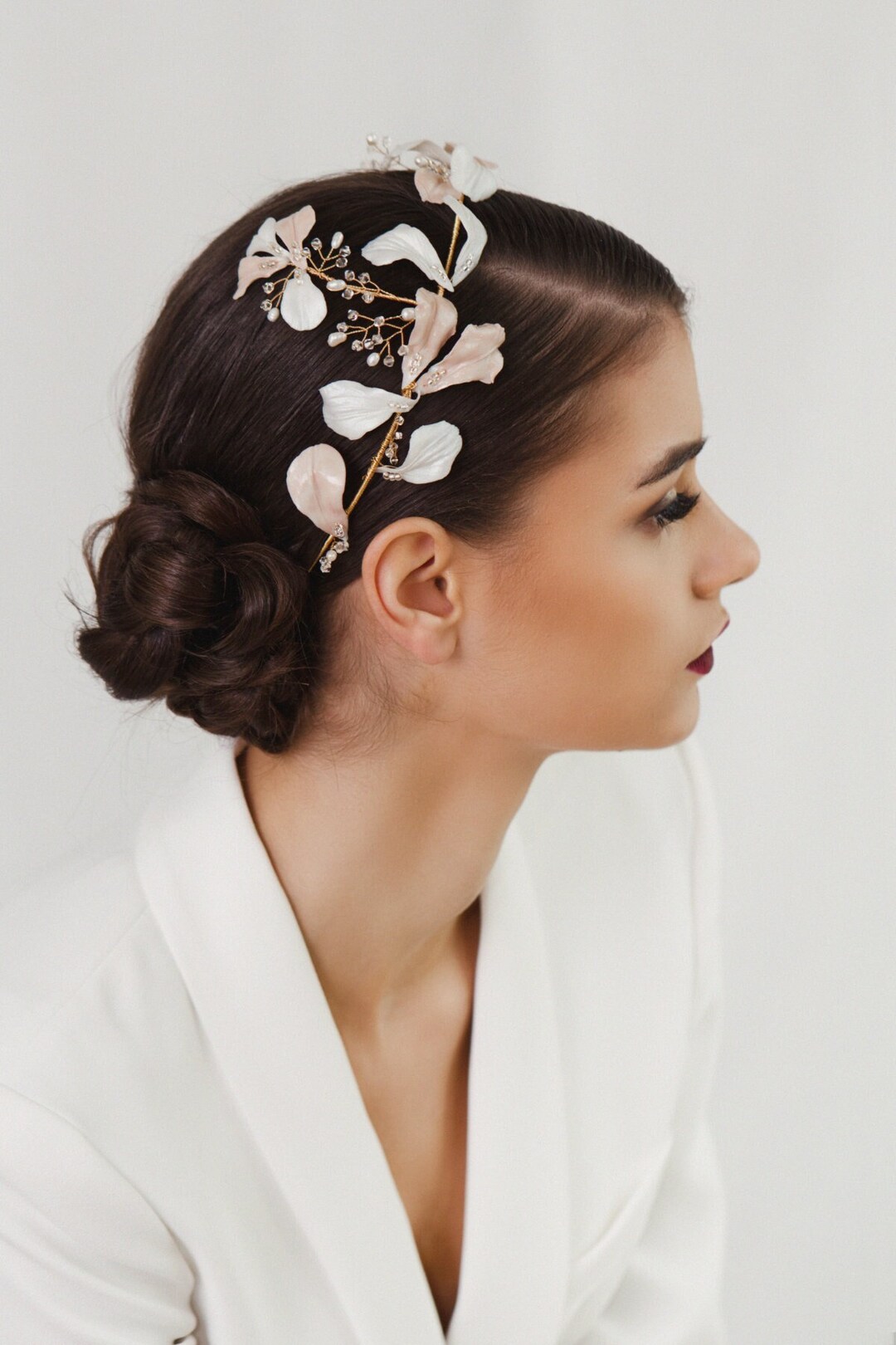 Flower & Leaf Subtle Bridal Crown • Real Pearl Floral Wedding Tiara ...