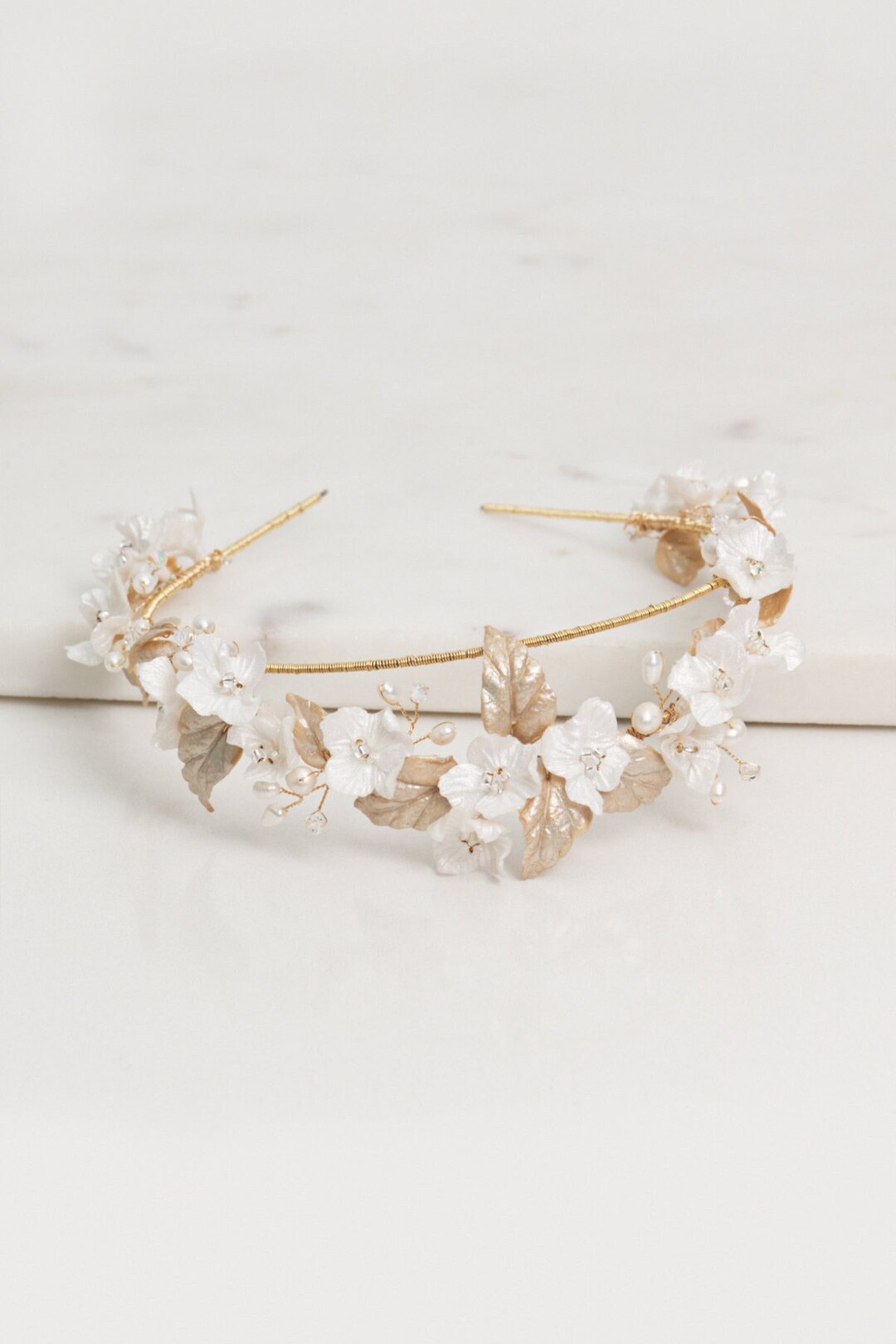 Floral Subtle Bridal Crown • Pearls Wedding Tiara • Bride Flower Crown ...