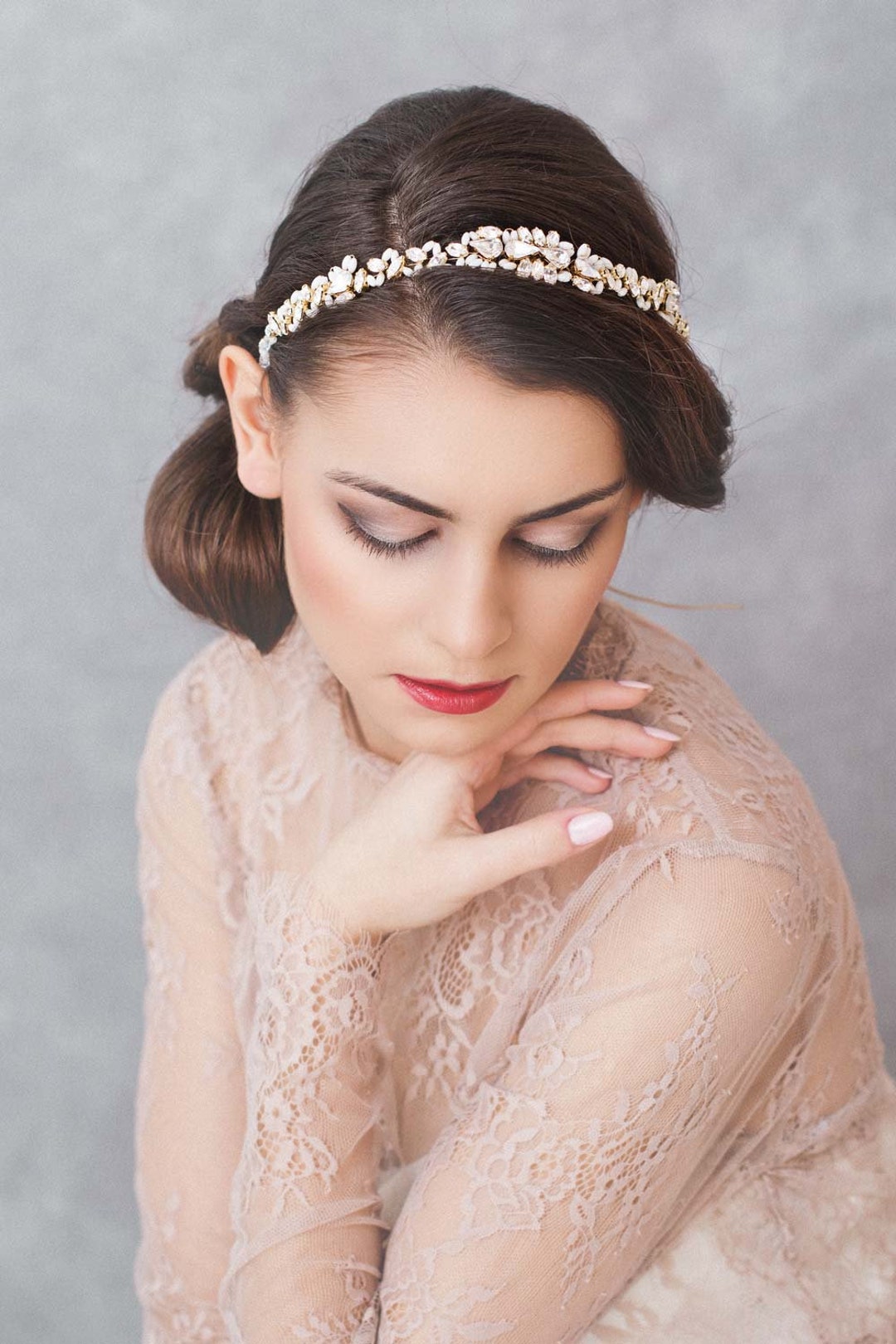 Maura Wedding Crystal Gold Hair Vine And Silver Bridal Headpiece