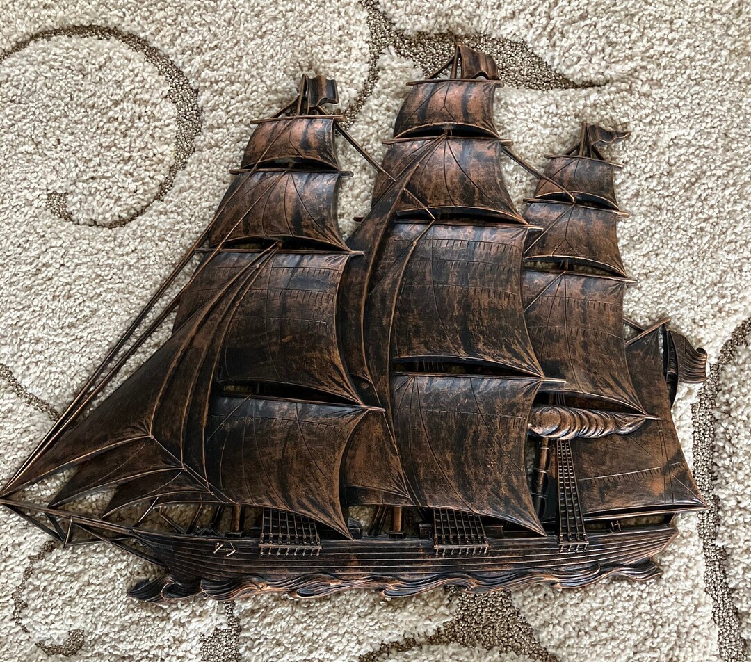 Syroco Dart Ind. Coppercraft 4574 3-masted Sailing Ship 27x21 - Etsy